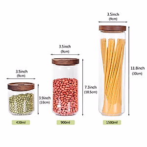 Glass Canisters Set of 5 for the kitchen, Glass Storage Container jars with Airtight Acacia Lid for Coffee Beans, Flour, Sugar, Rice and Spaghetti and etc