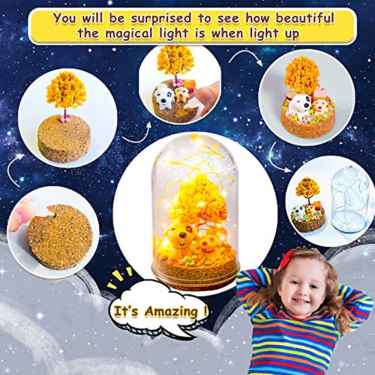 HeyKiddo Make Your Own Magic Night Light - Fairy Lantern Craft Kit for Kids, Arts and Crafts Nightlight Project Novelty for Girl Age 4 5 6 7 8 9 Year Old, DIY Decorative lamp Set for Room Decor