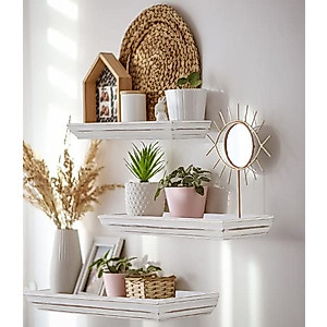 GYJZIFW Floating Shelves Wall Mounted Set of 3 ，Rrustic Wood Wall Shelves White for Bedroom, Bathroom, Living Room, Kitchen, Laundry Room Wall Decor