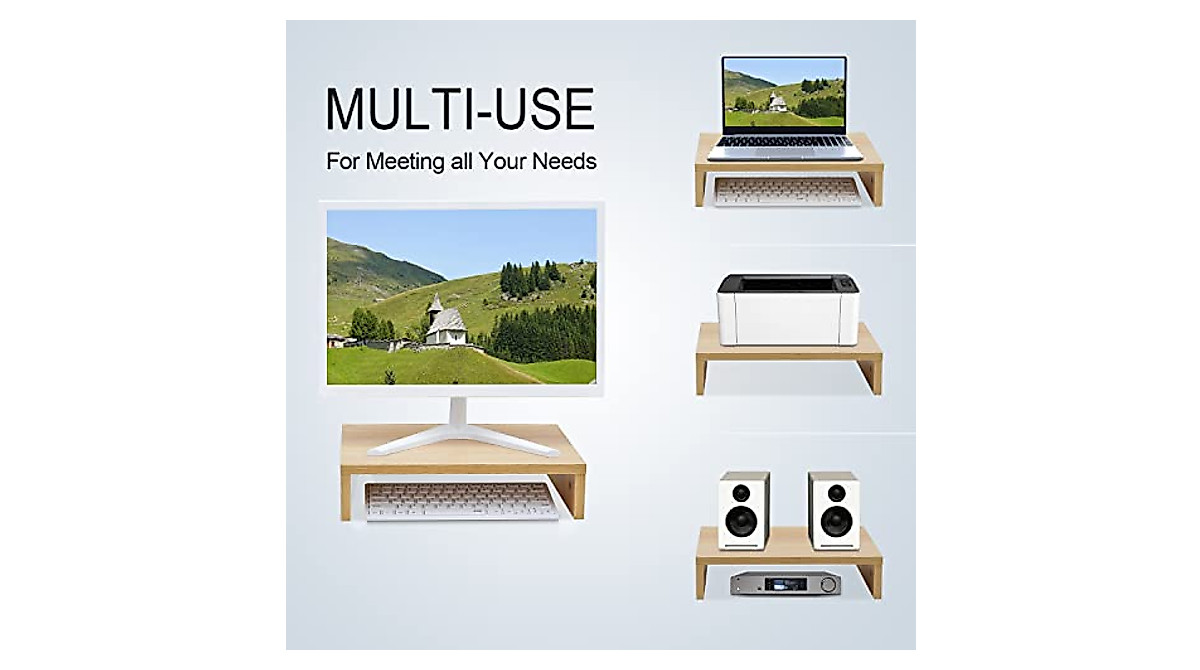 TEAMIX 14.2 inch Monitor Stand Riser, Wood Monitor Riser with Storage ...