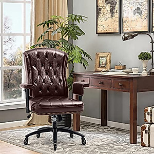 YAMASORO High Back Ergonomic Executive Office Chair with Wheels and Arms, Tufted Back & Nailhead Trim, Home Office Desk Chairs for Home & Office, Faux Leather Swivel Work Chair,Brown