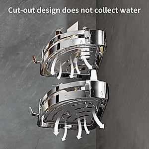 kaimeijia 304 Stainless Steel Bathroom Corner Shelf,Corner Shower Shelf with 2 Hooks, Shower Shampoo Holder No Drilling Required, 2 Pcs corner shower shelves(Silver)