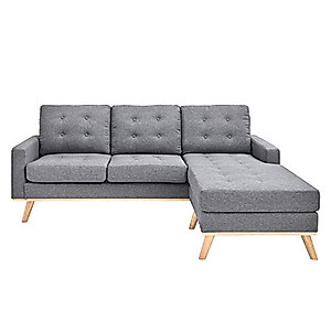 AC Pacific Shelby Mid Century Modern Living Room Tufted Sectional Set, LF, Pewter Grey