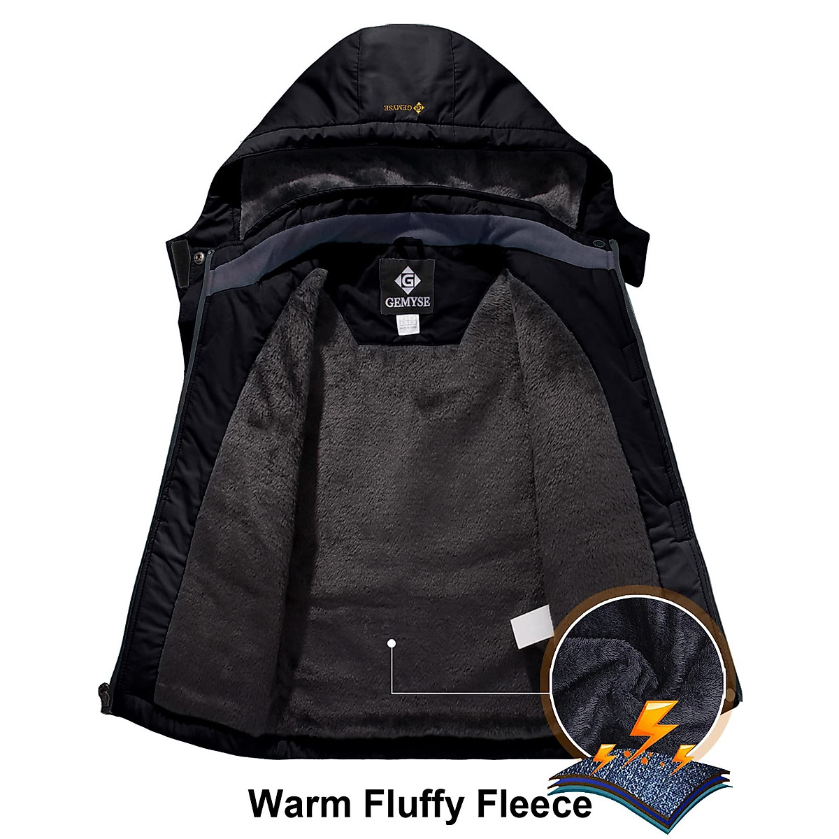 GEMYSE Boy's Waterproof Ski Snow Jacket Hooded Fleece Lined Windproof Winter Jacket (Black,10/12)