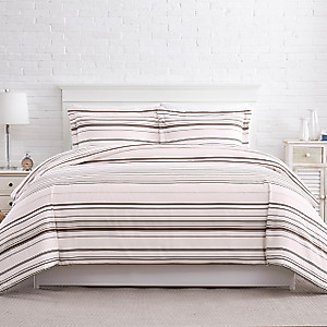 Southshore Fine Living, Inc. 3-Piece Full/Queen Size Comforter Set, Down Alternative All-Season Striped Comforter with 2 Shams, Soft Microfiber Bed Spread for Full or Queen Bed, Coastal Stripes Taupe