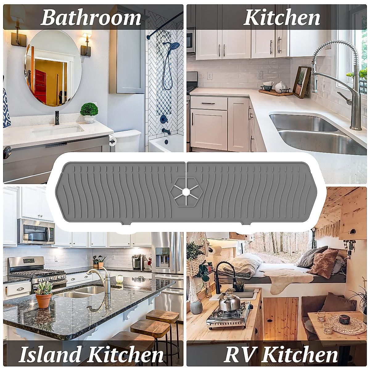 24 inches Extended Size Silicone Faucet Sink Splash Silicone Faucet Mat Drying Mat for Home Kitchen (Grey)