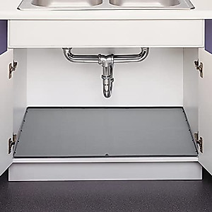 Under Sink Mats for Kitchen Waterproof 34"x 22", Under Kitchen Sink Mat Drip Tray Protector Liner Flexible Silicone with Drain Hole for Kitchen Bathroom Cabinet Gray