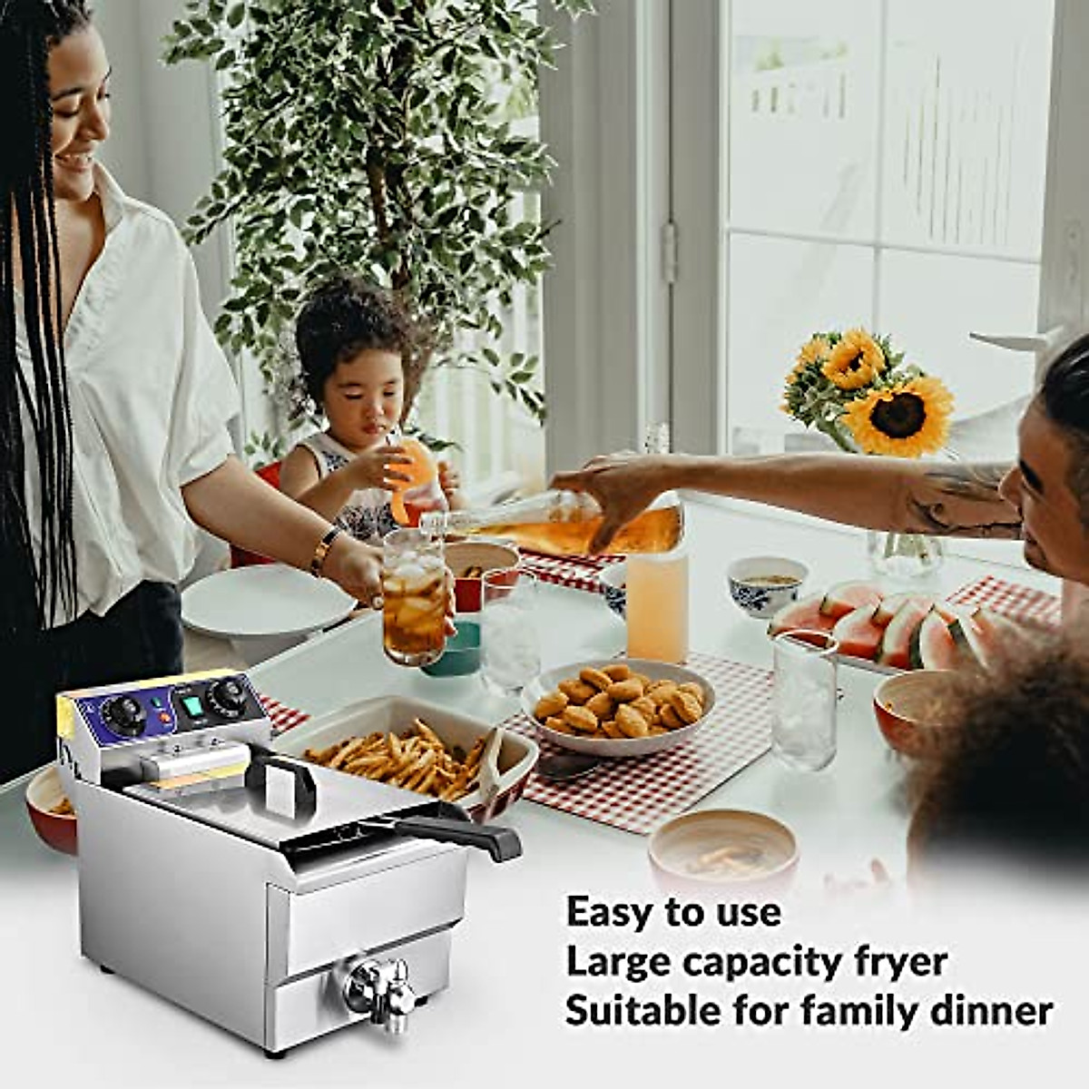 WeChef Commercial Deep Fryer 11.7L Stainless Steel Basket Single Tank Timer Drain Electric Countertop Restaurant Fryer