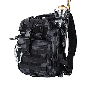 SARHLIO Fishing Tackle Backpack, Water-resistant Molle Fishing Backpack with Rod Holders, Camouflage Fishing Bag, Fishing Gear Storage for Camping, Fishing Trips