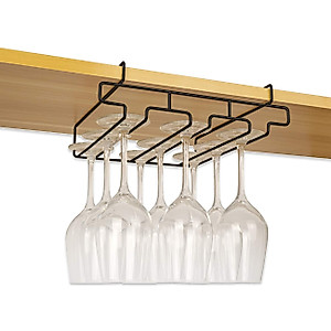Bafvt Wine Glass Holder - Stemware Rack Under Cabinet - 304 Stainless Steel Hanger Storage Shelf, Fit for The Cabinet 0.8“ or Less (black, 3 Rows)