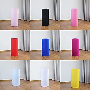 KONPON White Cylinder Cover,Plinth Cover with Elastic Band,Solid Color Polyester Cylinder Cover,Wedding Baby Shower Birthday Cake Table Props D36H75
