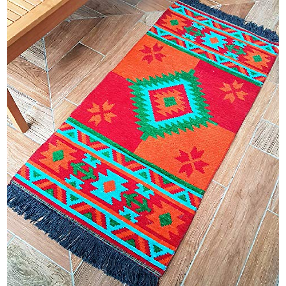 Secret Sea Collection, Mexican Area Rug, Washable Reversible Entrance Kitchen Bathroom Living Room Bedroom Dinning Room Country Farmhouse Authentic (2' x 4' ft, Red,Orange-Turquoise)