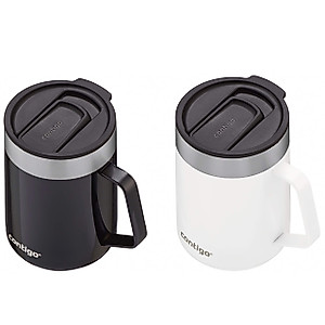 Contigo Streeterville Stainless Steel Travel Mug with Splash-Proof Lid, 14oz(Pack of 2)Vacuum-Insulated Coffee Mug with Handle & Grip Base to Prevent Slipping, Dishwasher Safe, Licorice & Salt