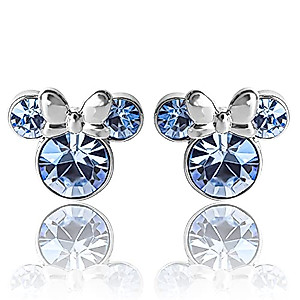 Disney Womens Minnie Mouse Brass December Birthstone Stud Earrings - Minnie Mouse Jewelry - Stud Earrings for Women (December-Light Sapphire Crystal)