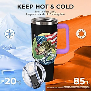 Bass Fish U.S Flag 40 Oz Tumbler Insulated Stainless Steel Water Bottle Travel Mug Car Cup with Handle And Straw