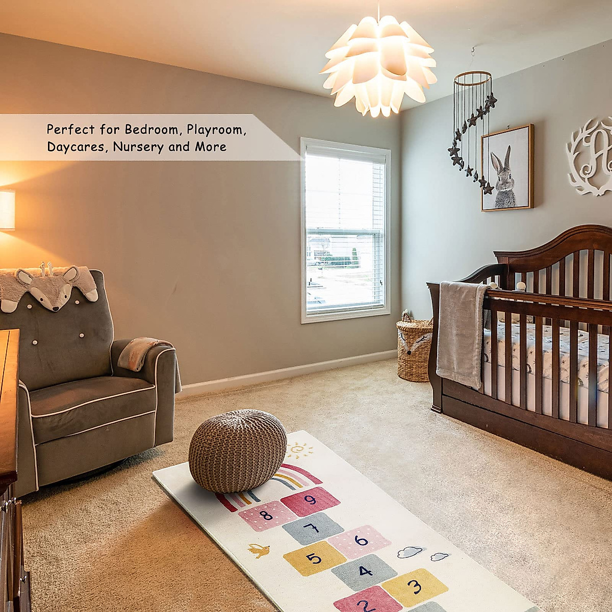 Topotdor Rainbow Sky Hopscotch Game Rugs,Kids Play Area Rugs Soft Floor Carpet for Bedroom Playroom Nursery,Great Gift for Girls & Boys,27.5" x 63"