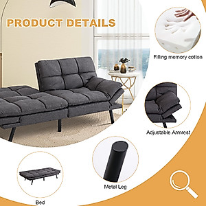 Futon Sofa Bed Couch ，Convertible Modern Sleeper Love Seat,Memory Foam Daybed for Living Room,Office,Apartment,Adjustable Backrests & Armrests,71" Sofabed,Dark Gray.