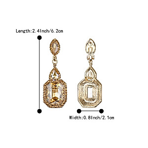 BriLove Wedding Bridal Clip On Earrings for Women Crystal Emerald Cut Infinity Figure 8 Dangle Earrings Champagne Gold-Tone