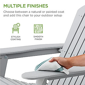 Best Choice Products Folding Adirondack Chair Outdoor Wooden Accent Furniture Fire Pit Lounge Chairs for Yard, Garden, Patio w/ 350lb Weight Capacity - Gray