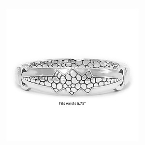 SARDA - .925 Sterling Silver Watermark Pattern & Hammered Finish Zig Zag Star Hinged Buckle Bangle Bracelet - Handmade by Bali Artisans - 6-3/4"