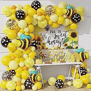 Yellow White Balloons Garland Kit with Bee Foil Balloons, for Bee Themed Baby Shower Honey Birthday What Will It Gender Reveal Birthday Party Decorations Supplies