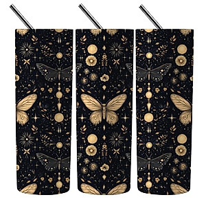 Medpol Black Gothic Butterfly tumbler with lid and straw 20 oz insulated tumbler cups Black Gothic Butterfly insulated travel coffee mugs for women cute sippy cups stainless insulated travel cups