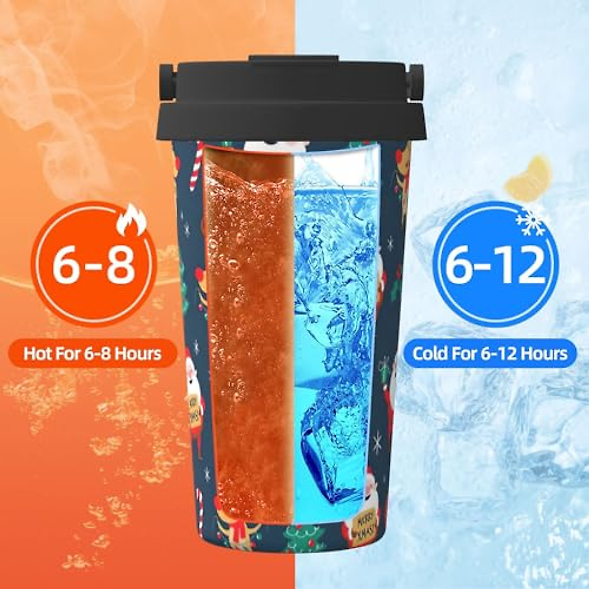 WANGXUEE Santa Claus Christmas Print 500ml Stainless Steel Travel Tumbler Double Wall Vacuum Insulated Coffee Mug