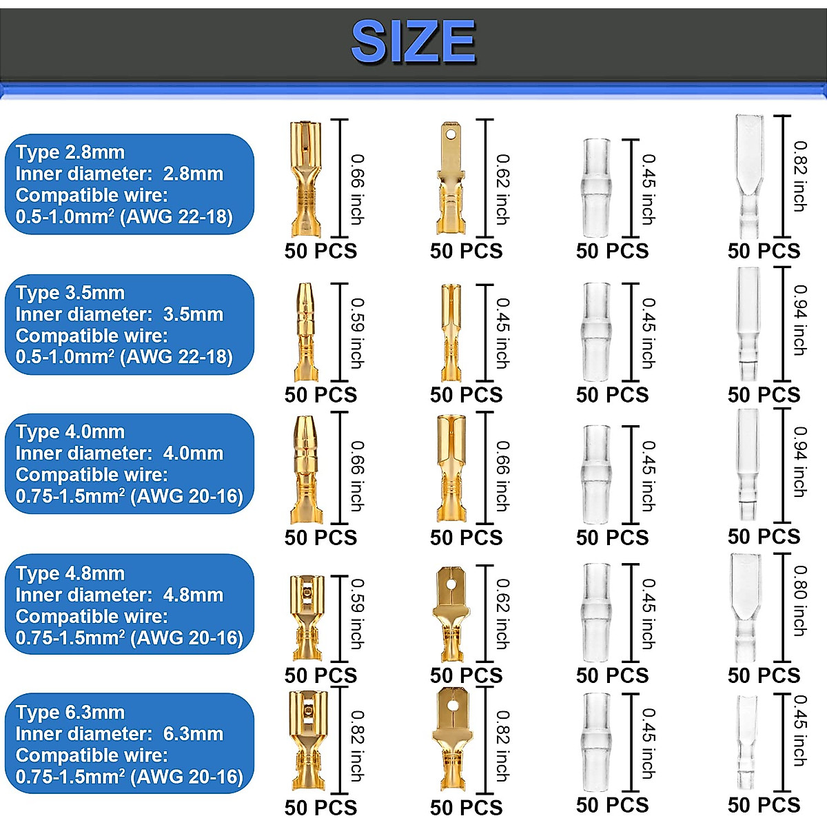 Wire Terminal Crimping Tool Kit, Qibaok Ratcheting Wire Crimper AWG 22-16(0.5-1.5mm²) with 500PCS Female Male Spade Connectors & Bullet Connectors Terminals