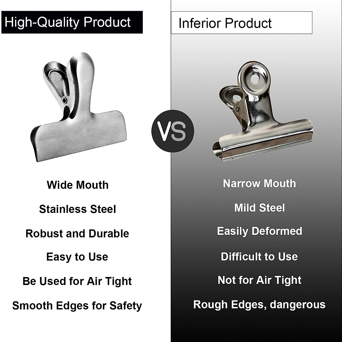 20 Pack Metal Chip Clips - OAMCEG 3 Inch Wide Stainless Steel Food Bag Clips Heavy Duty, Perfect for Air Tight Seal Grips on Coffee, Food & Bread Bags, Office Kitchen Home Usage