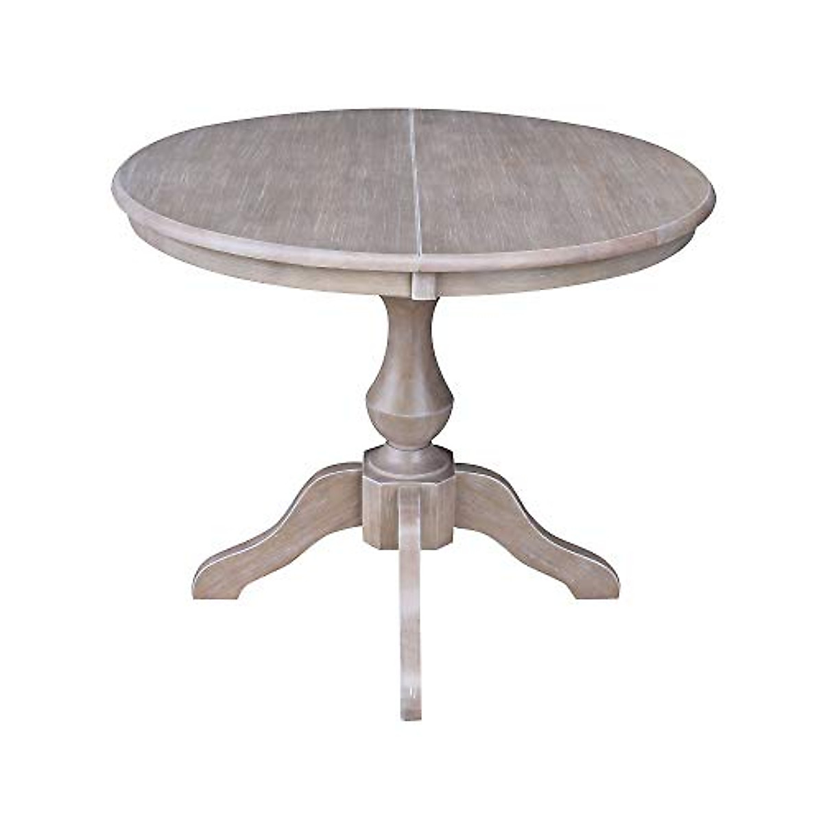International Concepts 36" Round Top Pedestal Table with 12" Leaf-28.9" H-Dining Height, Washed Gray Taupe
