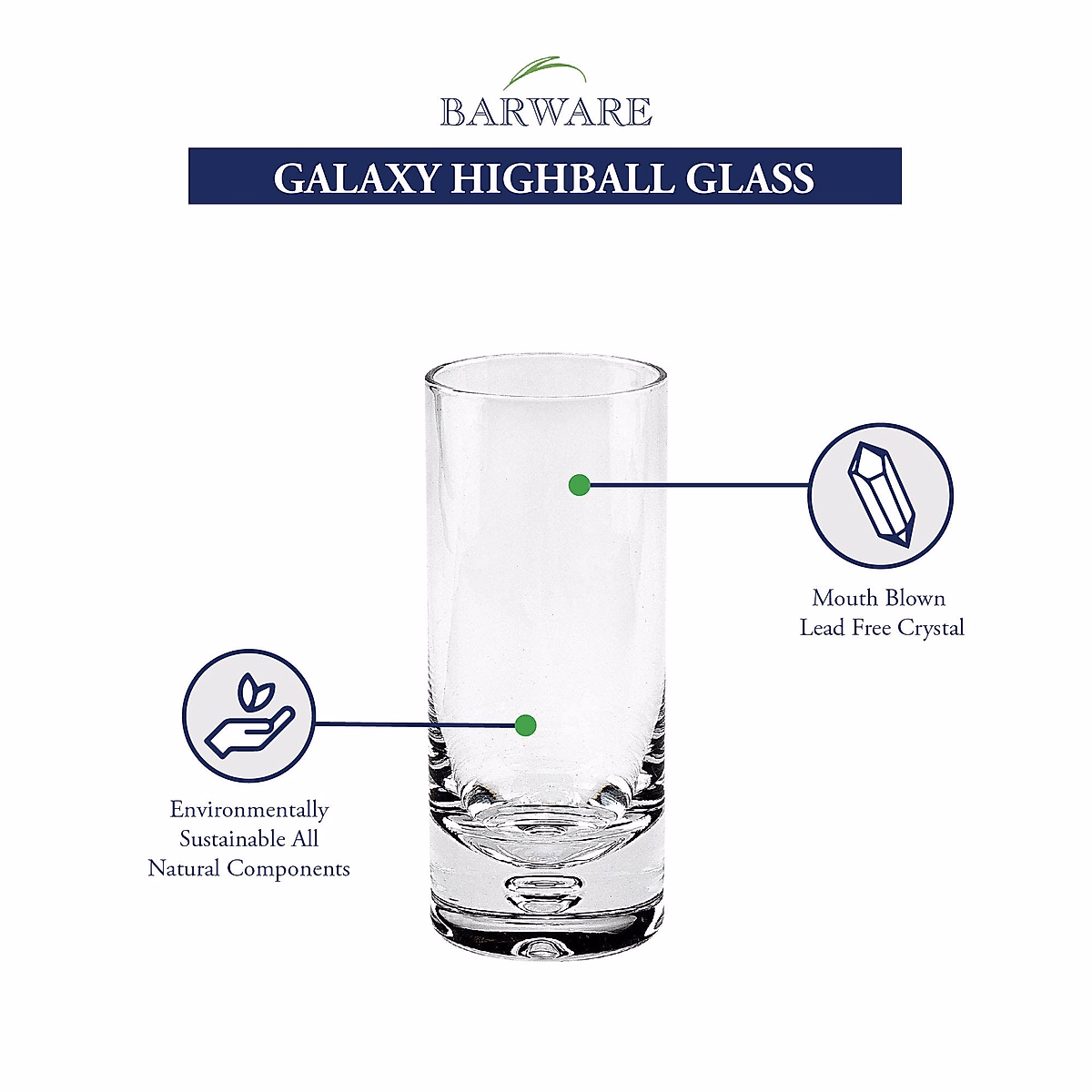 Badash Galaxy Crystal Highball Glasses - 4-Piece Set 13-Ounce Mouth-Blown Tall Cocktail Glasses & Mixed Drinks Glass Tumbler - Fine Lead-Free Crystal Glassware