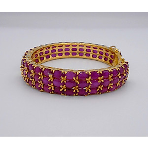 arrawana77 Rare Thai Jewelry Gorgeous 22k 23k 24k Yellow Gold Plated Women Rare Thai Cubic Zirconia CZ AAA Syn Ruby Bracelets Cuff Bangle 13 MM, 6.5 inch