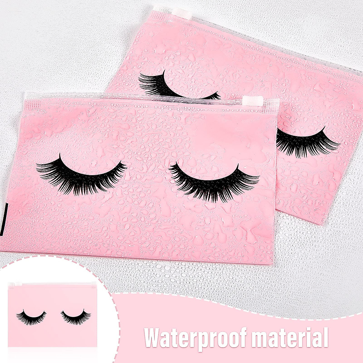 100 Pieces Eyelash Aftercare Bags Eyelash Makeup Bags Empty Lash Cosmetic Pouch Travel Make Up Cases Toiletry Bag Eyelash Pattern Zippered Pouch Bags for Women(EVA,Classic Style)
