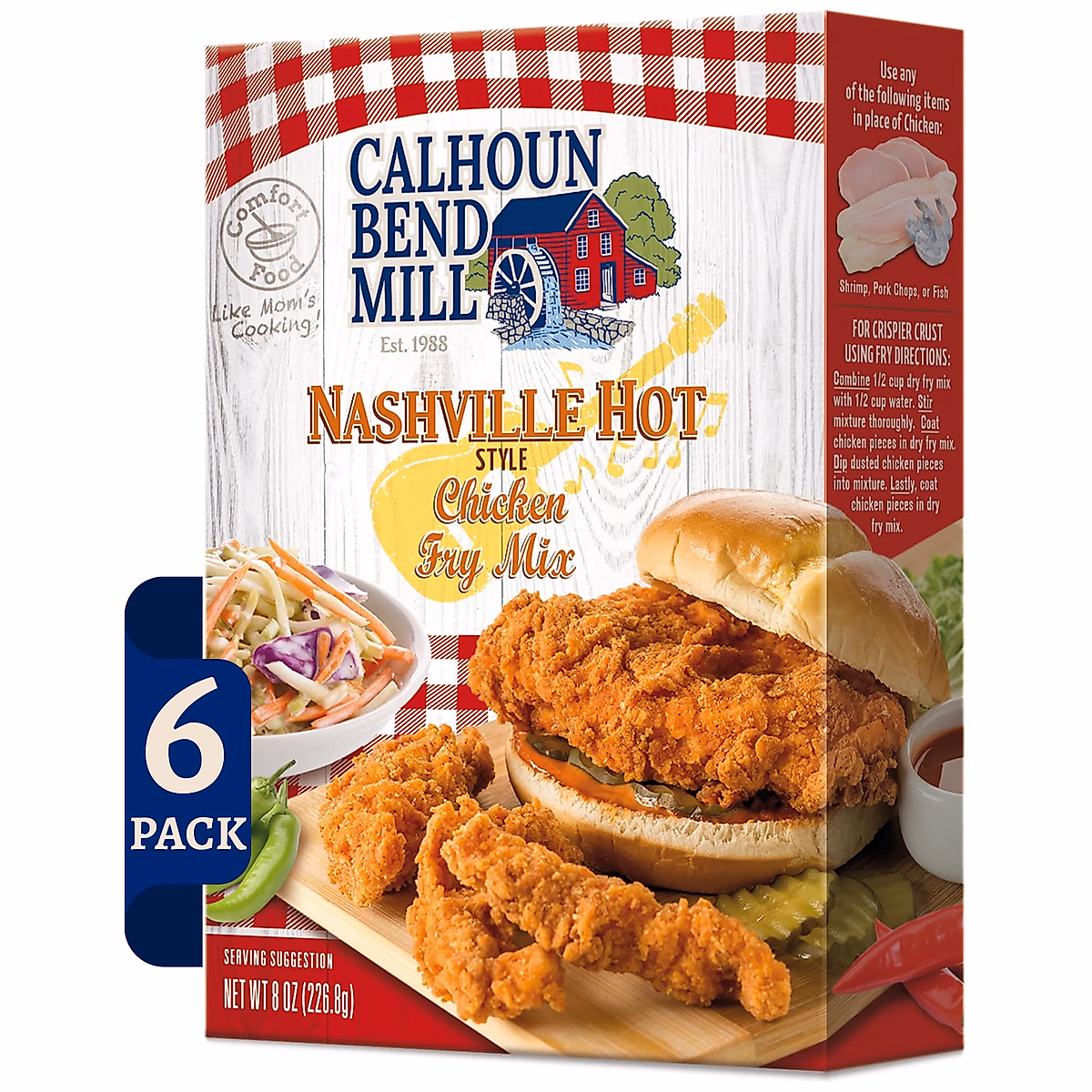 Calhoun Bend Mill Nashville Hot Style Crispy Fry Mix | Spicy Southern Seasoning for Perfect Hot Chicken Tenders and Sandwiches | Fiery Flavor | Ideal for Air Fryer or Deep Fryer - 8 Oz (Pack of 6)