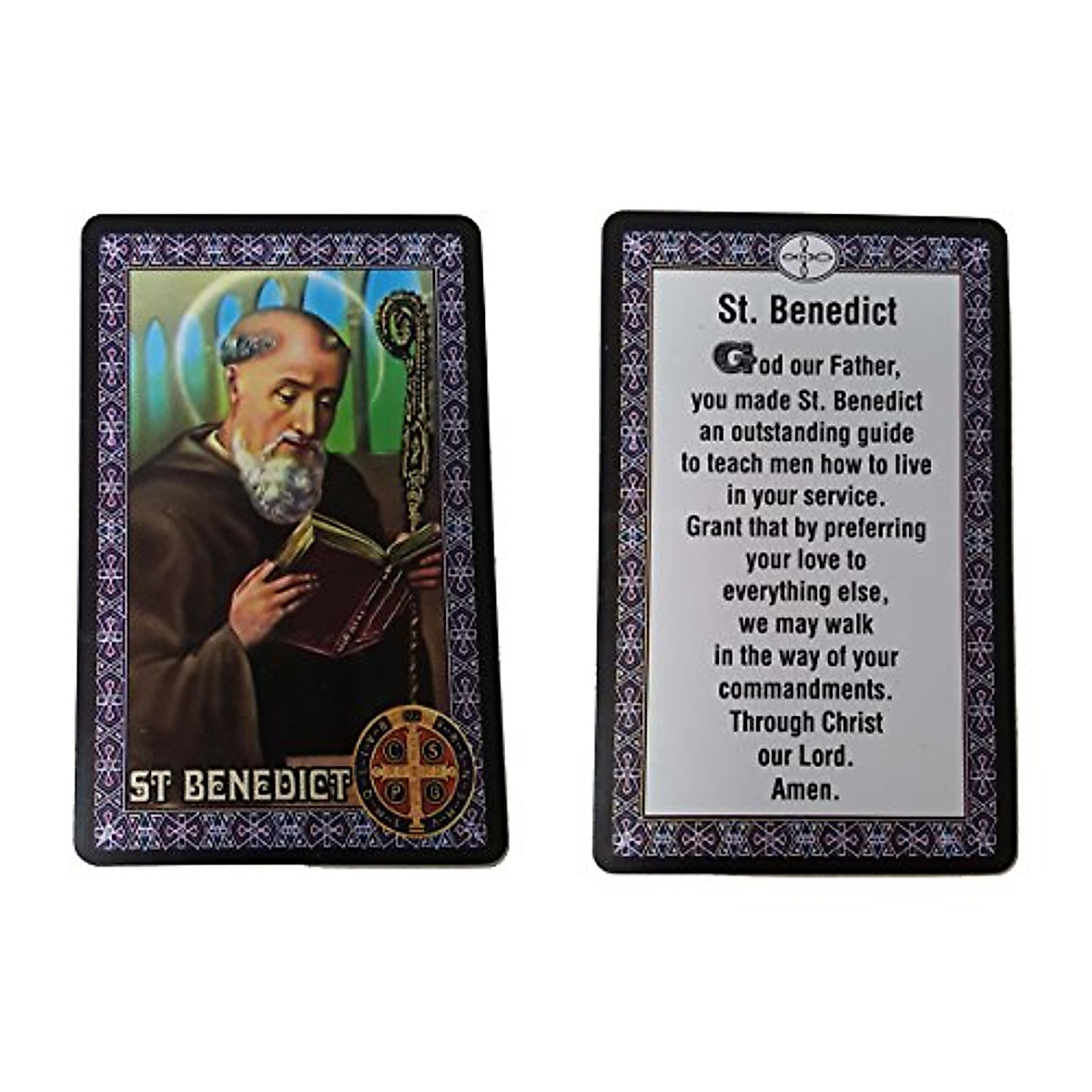 Catholic SET of 10 Holy Prayer Cards - New Plastic material! St Benedict St Jude St Michael St Christopher Holy Family L of Guadalupe L of Miraculous L of Grace L undoer of Knots Divine Mercy