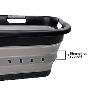 SAMMART 41L (10.8 Gallon) Collapsible Plastic Laundry Basket - Foldable Pop Up Storage Container/Organizer - Portable Washing Tub - Space Saving Hamper/Basket (Black/Alloy Grey)