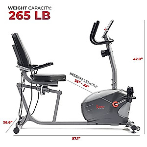 Sunny Health & Fitness Smart Magnetic Recumbent Exercise Bike Trainer w/Arm Exerciser for Full Body Workout, Indoor Cardio Cycling Machine for Seniors, Bluetooth Link to SunnyFit App-SF-RB420031