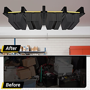 Eastrexon 4-bin Overhead Garage Storage Rack, Heavy Duty Ceiling Storage Racks, Powder Coated Tote Storage Rack for Garages, Sheds, Storerooms (5 PCS, for 4 Bins)