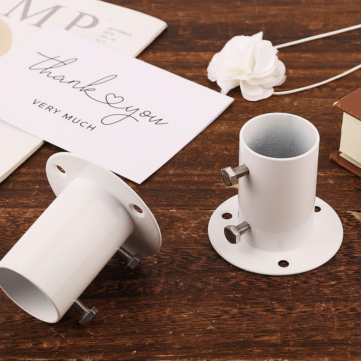 2pcs Pool Deck Flanges, Stainless Steel Pool Ladder Flanges Pool Stair Deck Flanges Rod Flange Deck Anchor Flange Pool Handrail Flange for above Ground Pool Ladder, 1.5" Pool Handrail