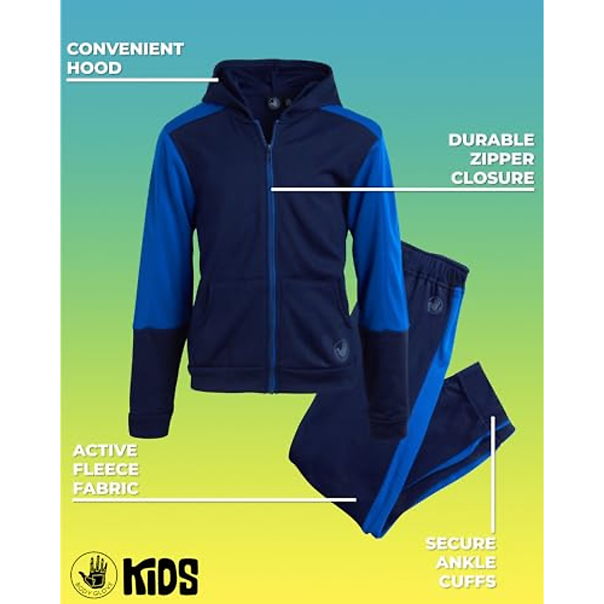 Body Glove Boys' Active Sweatsuit Set - 2 Piece Fleece Zip-Up Hoodie Sweatshirt and Jogger Sweatpants (8-14), Size 1012, Navy Royal