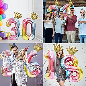 Falliny 32 Inch Rainbow Number 3 Balloons with Latex Balloons Detachable Crown Foil Helium Party Birthday Decorations for Birthday Party,Wedding, Bridal Shower Engagement Photo Shoot, Anniversary