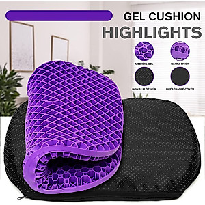 Aiouarc Gel Seat Cushion for Long Sitting, Breathable Honeycomb Design, Pressure Relief for Back, Sciatica, Tailbone Pain - Office Chair Cushion, Wheelchair Cushion, Car Seat Cushion, Chair Pad