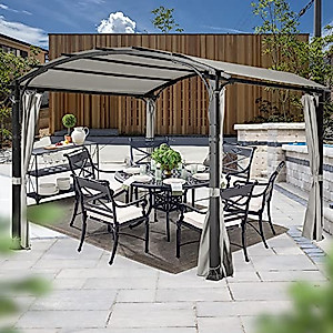 Joyside 11'x11' Outdoor Pergola with Sidewalls - Arched Top Outdoor Pergola with Metal Steel Frame and Textilene Top Canopy, Ideal for BBQ Party & Family Gathering, Grey Top