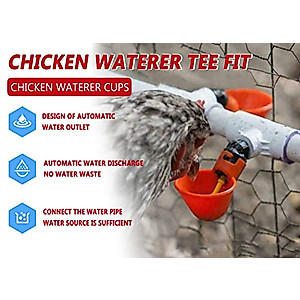 Hfarming Chicken Waterer Cups, Pack of 6 Chicken Waterer PVC Tee Fittings, with 1/8 Inch FTP Threads, Automatic Chicken Waterer for Chicken Ducks Quail Bird