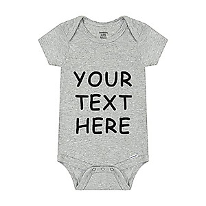 Personalized Unisex Baby Bodysuit - Custom Bodysuit with Name and Other Text on Front - Short Sleeve Personalized Baby Romper - Gray - 0-3 Months