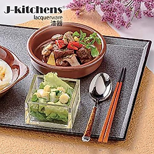 J-Kitchens Obon Tray, Heat Resistant, Clear Stream, Long Hand, Wood Grain, Silver, Tenkuro Richi, Non-Slip, Obon Shaku 1, Made in Japan