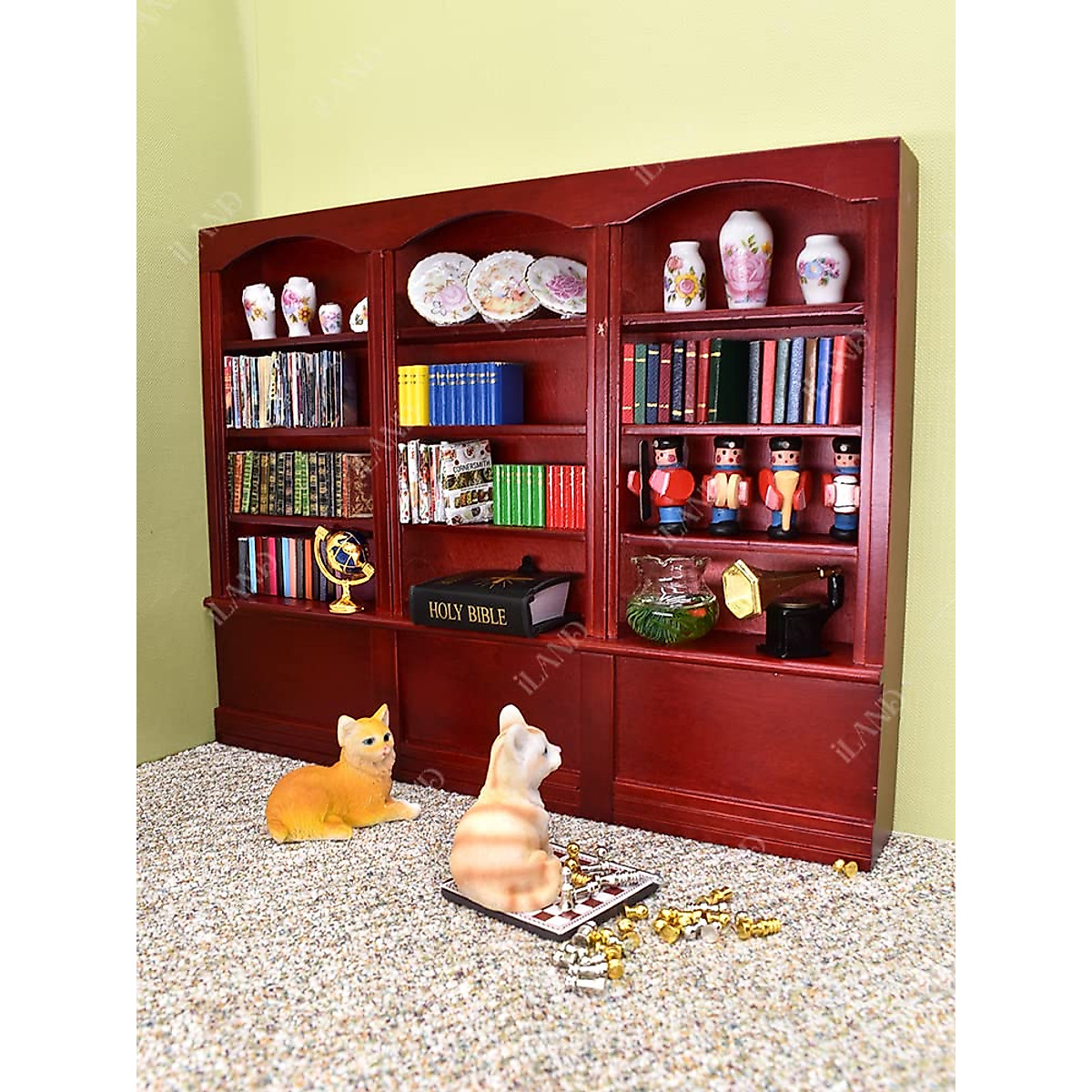 iLAND Miniature Dollhouse Accessories for Dollhouse Furniture, Mini Porcelain Vases and Decorative Plates w/a Desk Clock (Elegant Rose 11pcs)