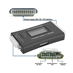 20/24 4/6/8 Pin Computer PC Power Supply Tester with LCD Display and Buzzer for ATX, ITX, BTX, PCI E, SATA, HDD