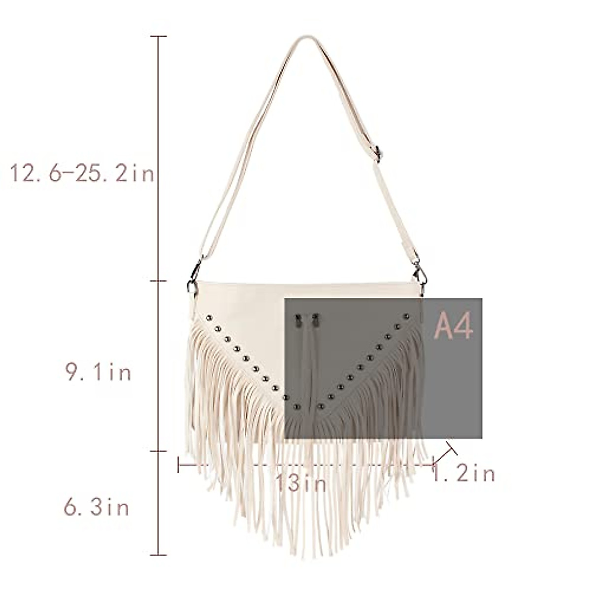 Hoce Women’s Leather Fringe Messenger Bag Hobo Crossbody Tassel Shoulder Bags, Beige