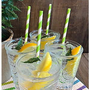Stripe Paper Straws - Lime Green White - 7.75 Inches - Pack of 100 - Outside the Box Papers Brand